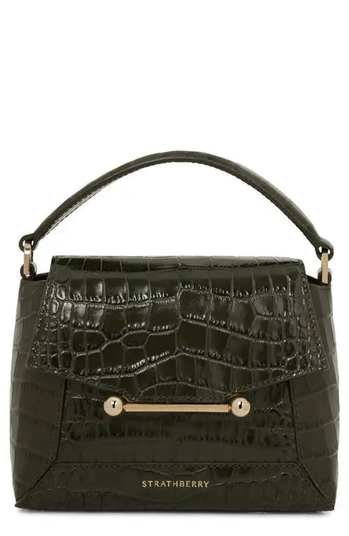 Strathberry Nano Mosaic Croc Embossed Leather Handbag - Forest