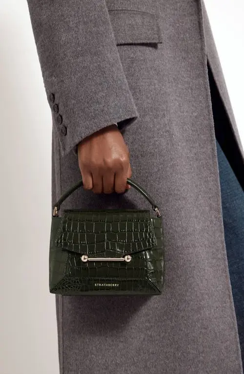 Strathberry Nano Mosaic Croc Embossed Leather Handbag - Forest