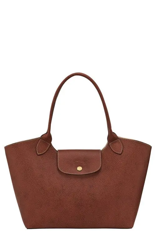 Longchamp Leather Shoulder Tote - Brown