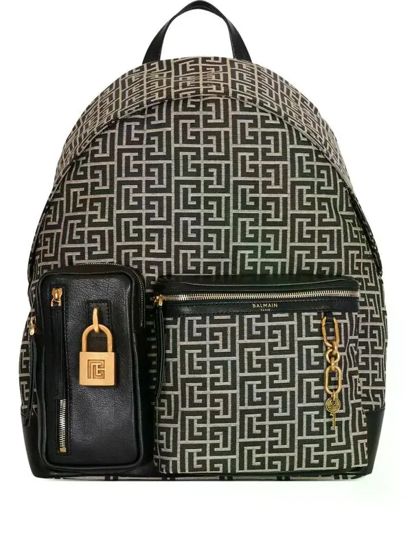 Balmain Monogram-jacquard Backpack - Black