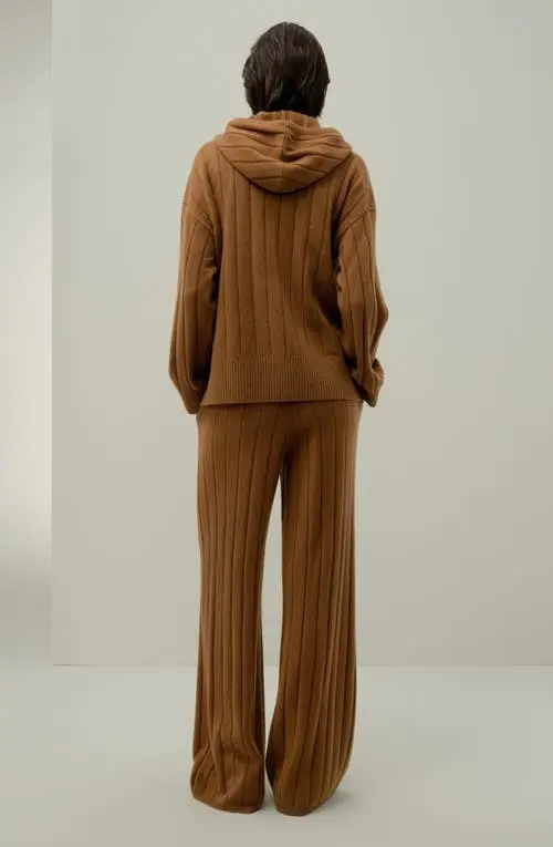 Lilysilk Ribbed Hooded Cashmere Knit Top - Cinnamon