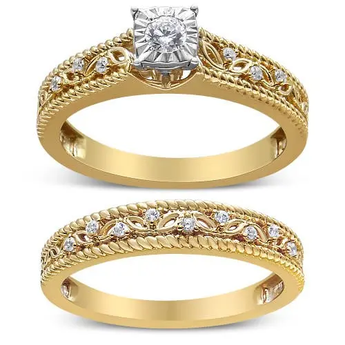 HAUS OF BRILLIANCE 14k Gold Plated Diamond Engagement Bridal Ring Set - Yellow