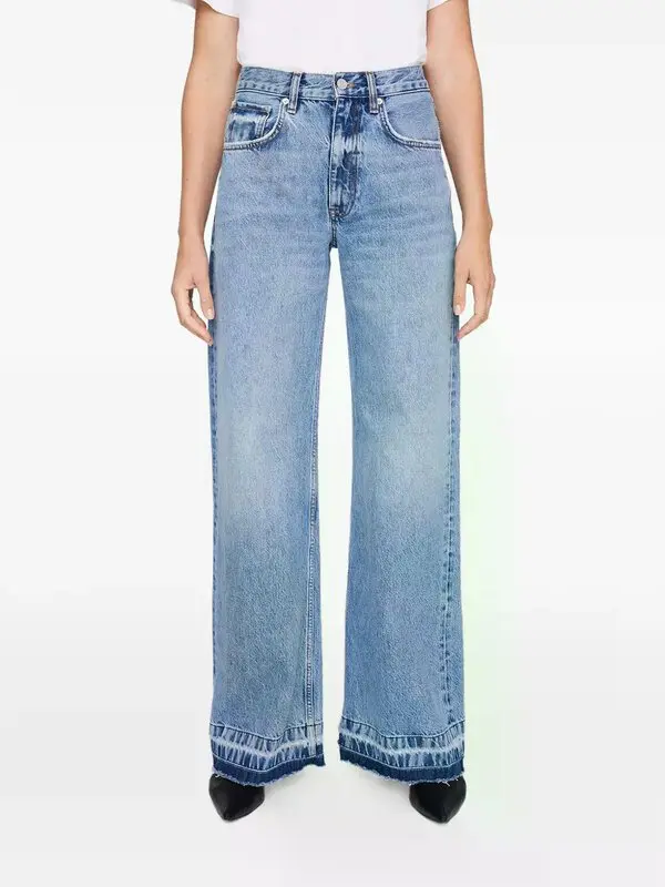 ANINE BING Lewis Frayed Wide-leg Jeans - Blue