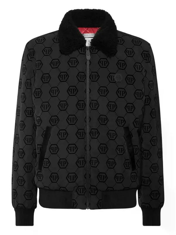 Philipp Plein Monogram Shearling-collar Bomber Jacket