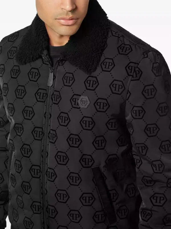 Philipp Plein Monogram Shearling-collar Bomber Jacket