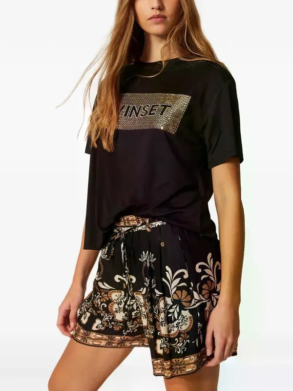 TWINSET Sequin Logo Crewneck T-shirt - Black