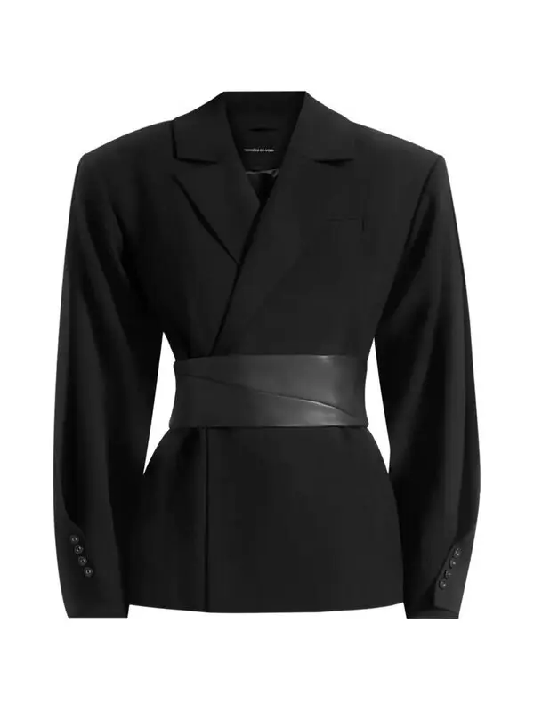Manière De Voir Twist Sleeve Belted Blazer - Black