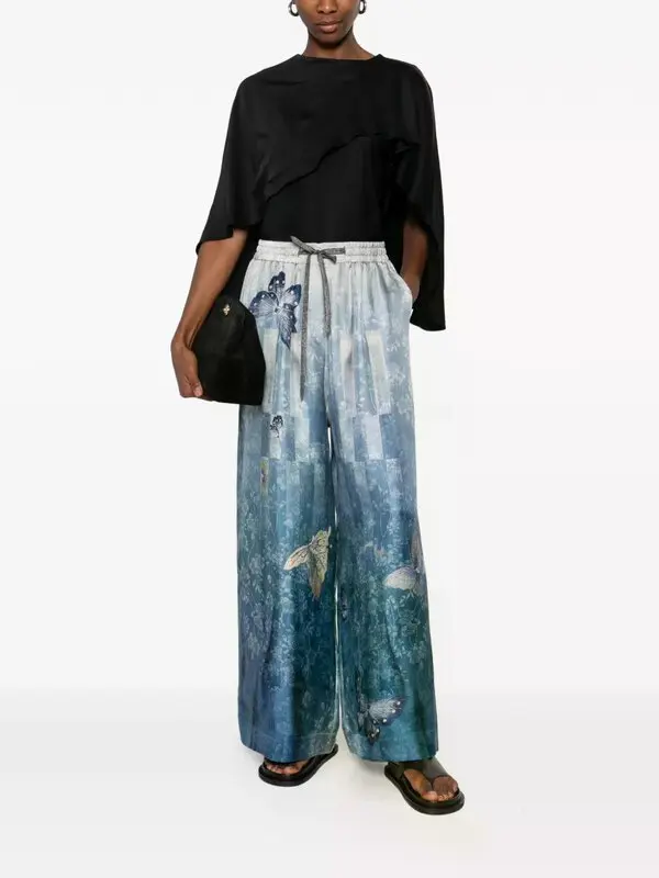 PIERRE-LOUIS MASCIA Butterfly-print Palazzo Pants - Blue