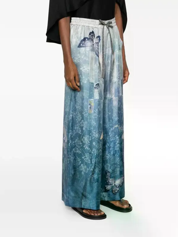 PIERRE-LOUIS MASCIA Butterfly-print Palazzo Pants - Blue