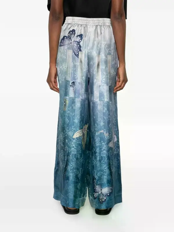 PIERRE-LOUIS MASCIA Butterfly-print Palazzo Pants - Blue