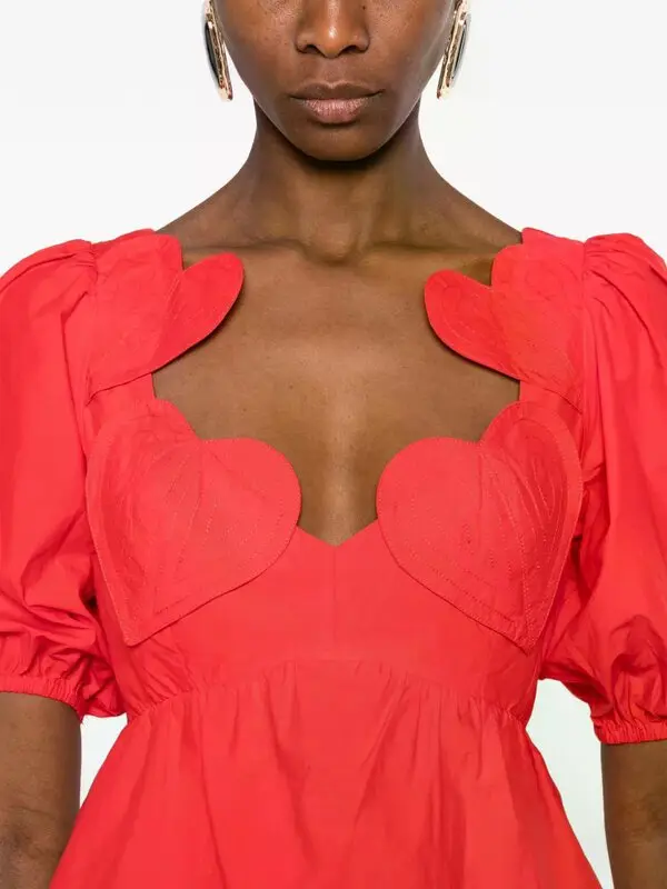 Farm Rio Heart Puff-sleeve Blouse - Red