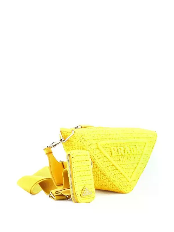 Prada Triangle Logo Zip Crochet Raffia Small Crossbody Bag