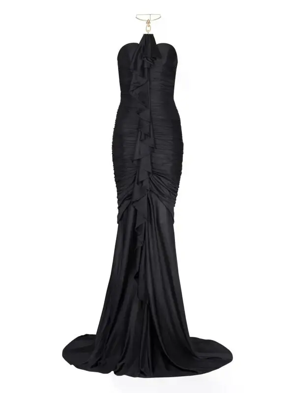 Balmain Long Draped-bustier Dress - Black