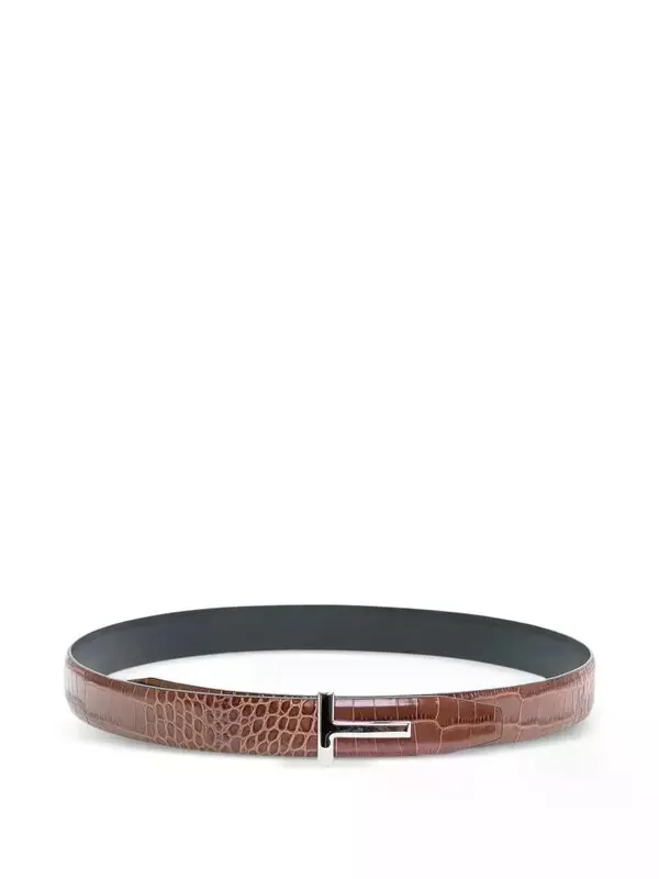 TOM FORD Crocodile-effect Belt - Brown