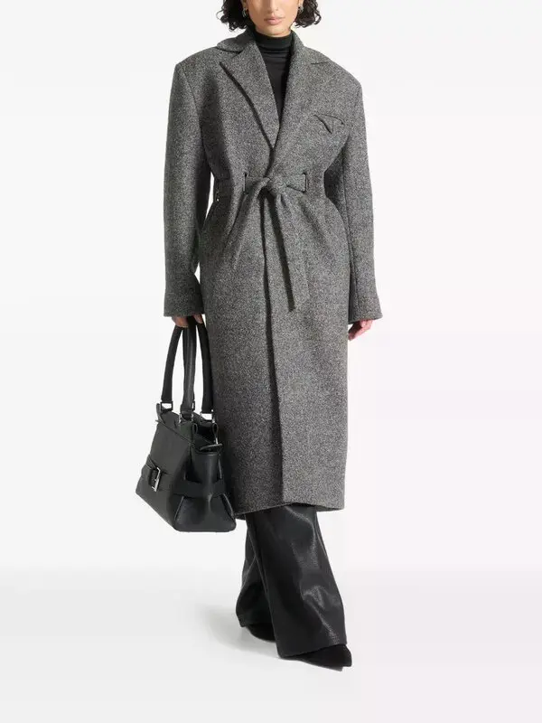 Manière De Voir Jena Cinch-belt Wide-shoulder Wool Coat - Grey
