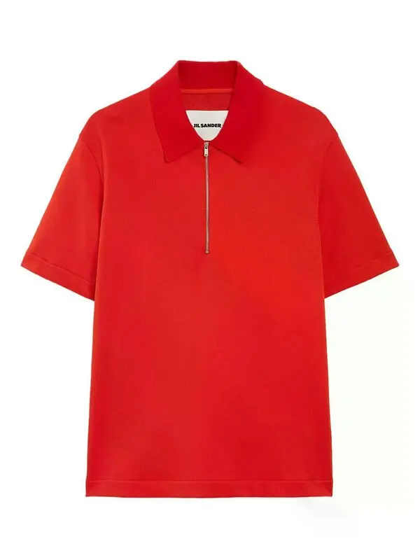 JIL SANDER Knitted Zip-up Polo Shirt - Red
