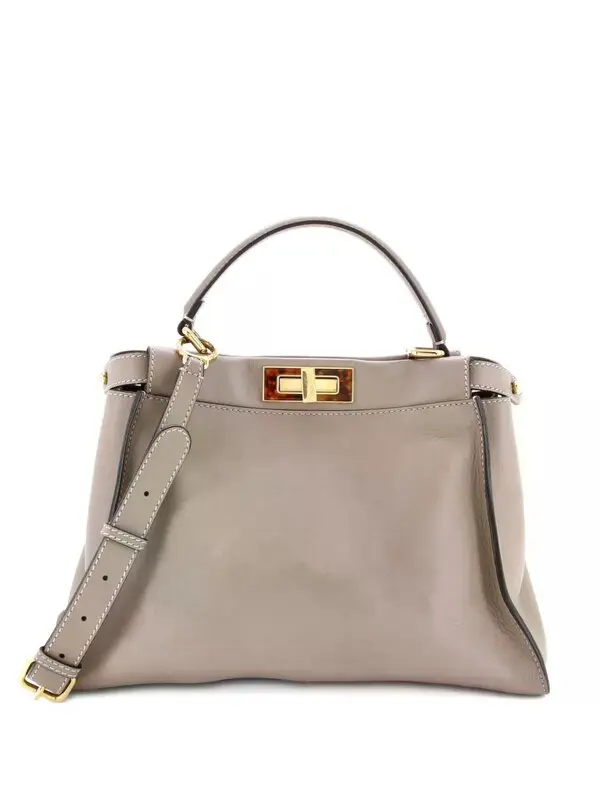 Fendi Peekaboo Regular Satchel Leather Bag - Grey