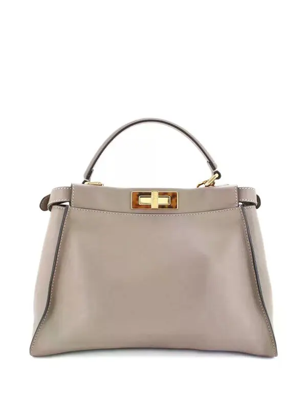 Fendi Peekaboo Regular Satchel Leather Bag - Grey