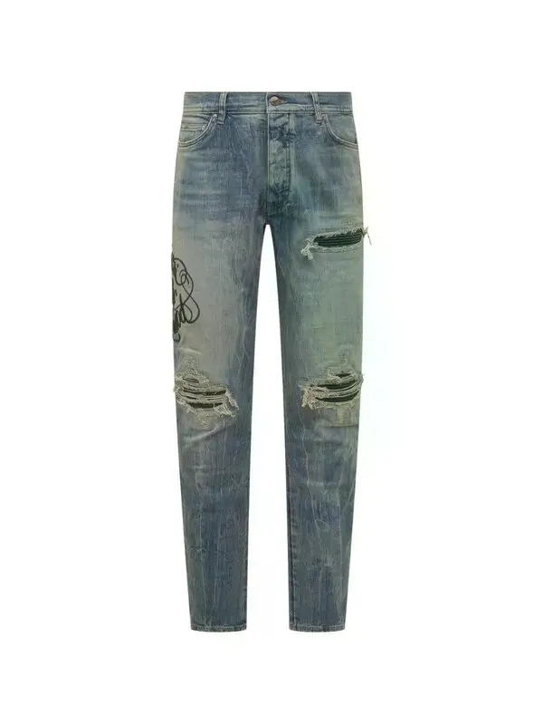 Amiri Embroidered Distressed-effect Jeans