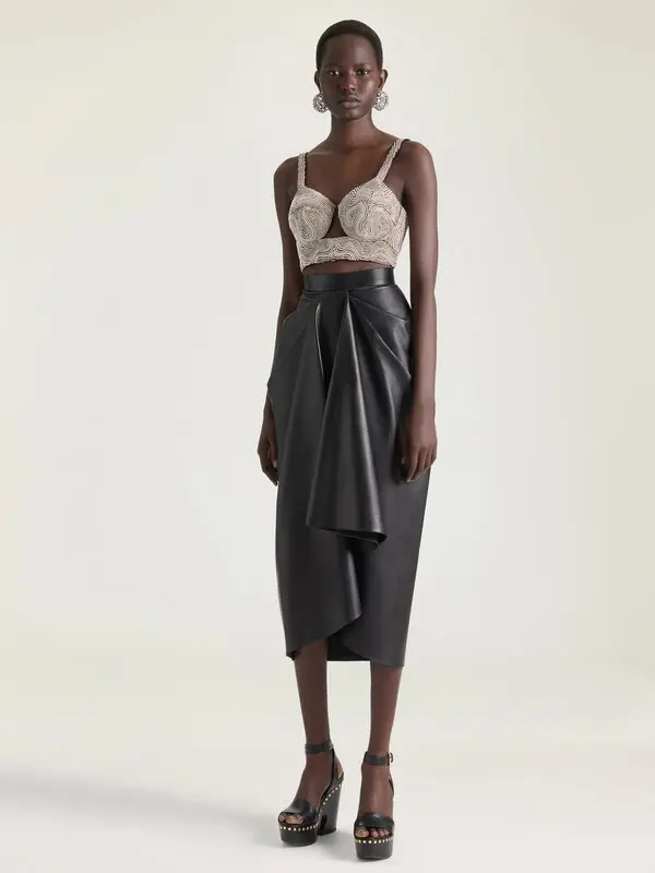 Givenchy Draped Nappa Leather Midi Skirt - Black