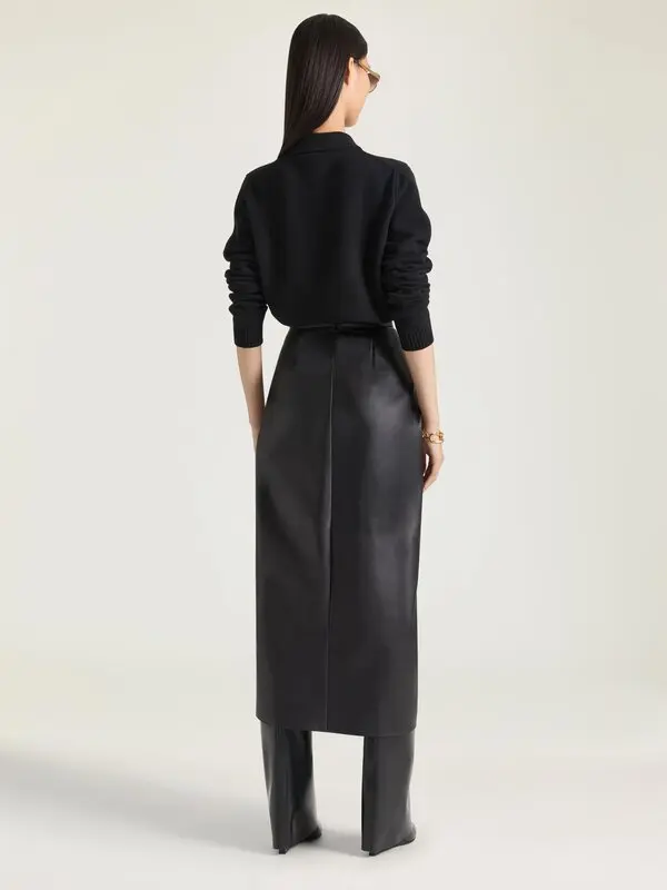 Givenchy Draped Nappa Leather Midi Skirt - Black