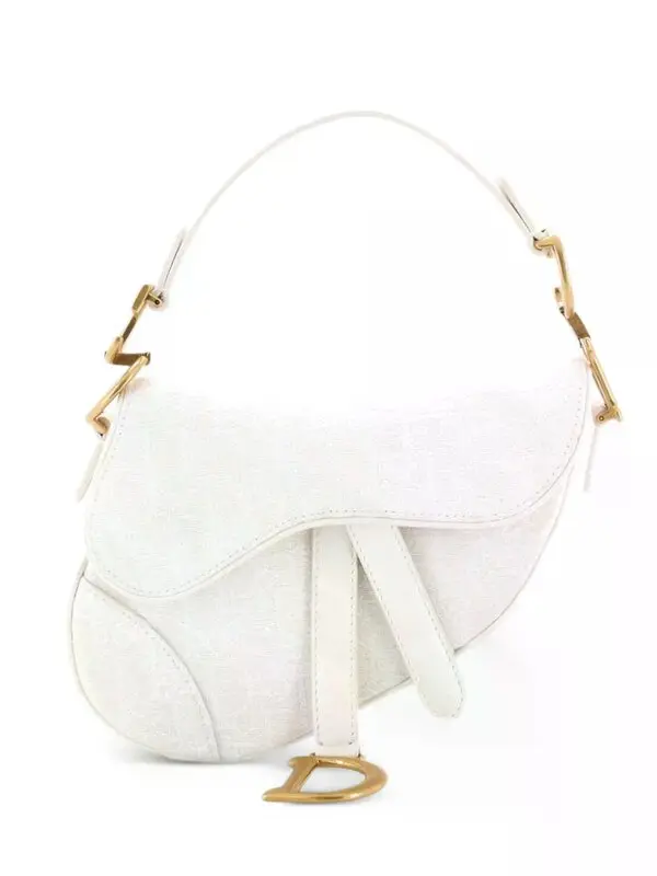 Dior Saddle Oblique Canvas Mini Shoulder Bag - White