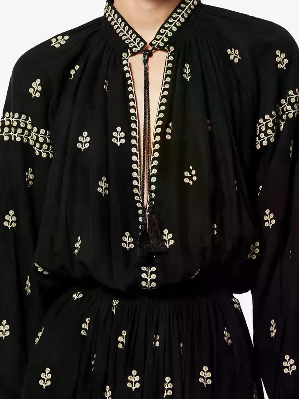 Isabel Marant Étoile Rodilia Embroidered Tussar Silk Dress - Black