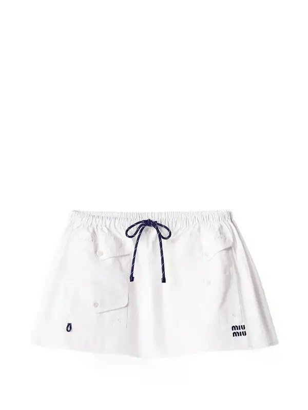 Miu Miu Flap-pockets Mini Skirt With Logo Detail - White
