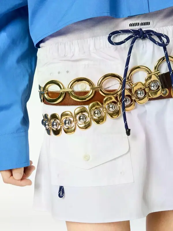 Miu Miu Cotton Poplin Mini Skirt With Oversized Volume And Multi-pocket Design