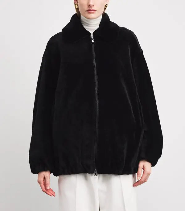 Nour Hammour Lambskin Shearling Bomber Jacket