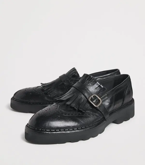 Eleventy Leather Fringed Derby Shoes