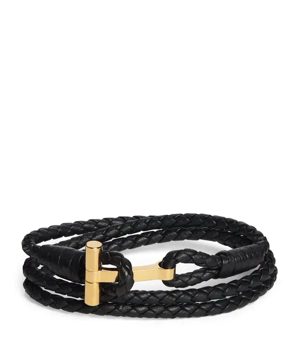 TOM FORD Leather Braided T Bracelet - Black