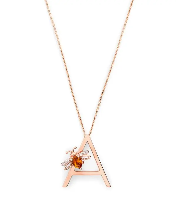 BEE GODDESS Diamond And Citrine Letter ‘a’ Necklace - Rose Gold
