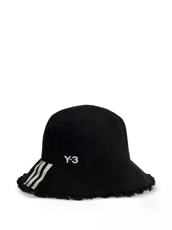 Y3 Striped-logo Frayed Hat - Black