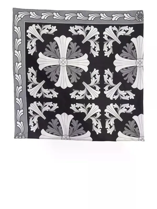 Chrome Hearts Floral Cross Silk Scarf - Black