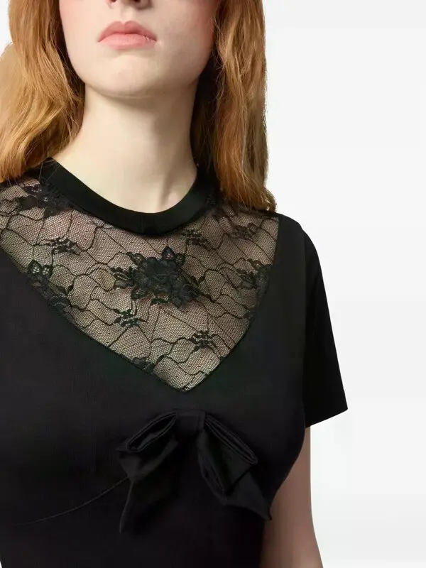 Nina Ricci Bow Lace-inserts Short-sleeves T-shirt