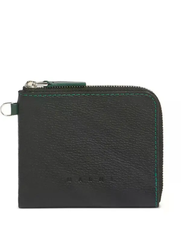 Marni Pebbled Saddle-stitches Wallet - Black