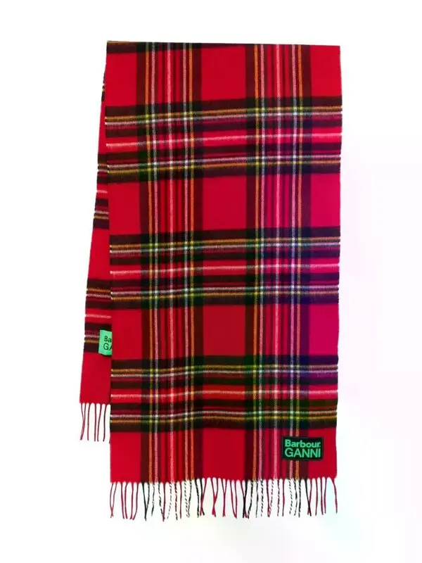 GANNI X Barbour Tartan Fringed Scarf - Red