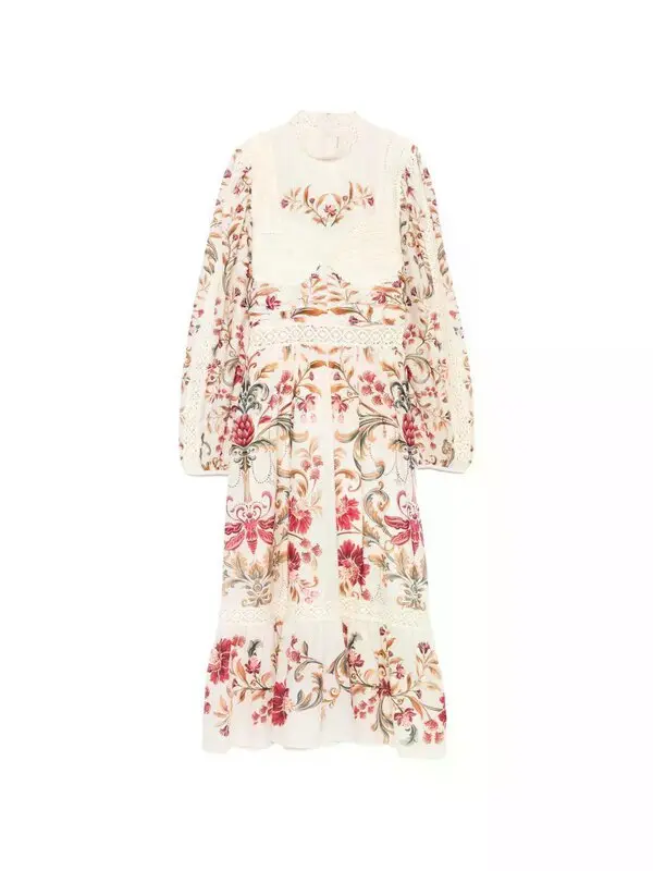 Farm Rio Lace Floral-Print Midi Dress - Neutrals | Editorialist