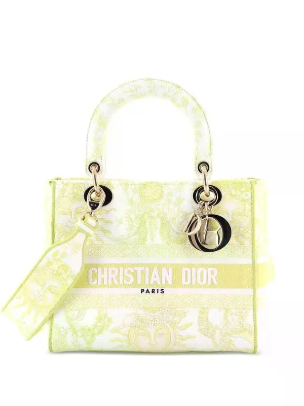 Dior Lady D-lite Embroidered Canvas Medium Satchel - Yellow