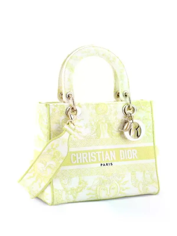 Dior Lady D-lite Embroidered Canvas Medium Satchel - Yellow
