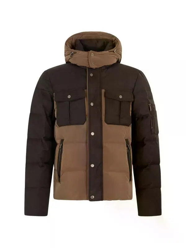 MOORER Panelled Hooded Jacket - Brown