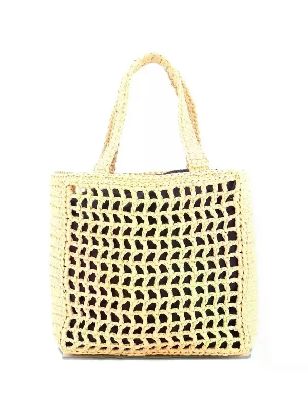 Prada Triangle Logo Open Raffia Small Tote Bag