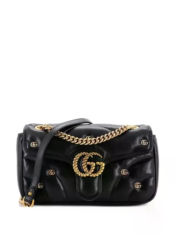 Gucci Gg Marmont Studded Matelasse Leather Small Shoulder Bag - Black