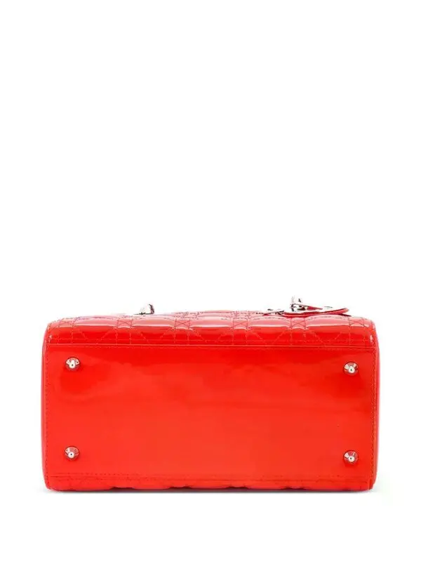 Dior Lady Medium Satchel Cannage Quilt Patent - Red