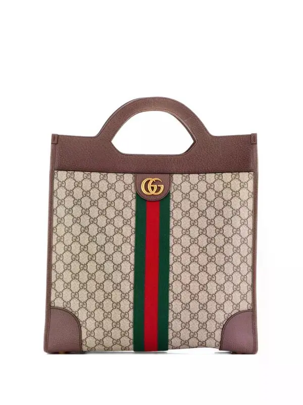 Gucci Ophidia Cut Out Handle Gg Coated Canvas Medium Tote Bag - Brown