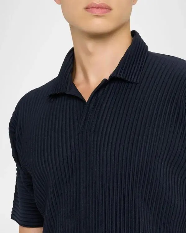 Issey Miyake Apos;s Pleated Polyester Polo Shirt - Navy