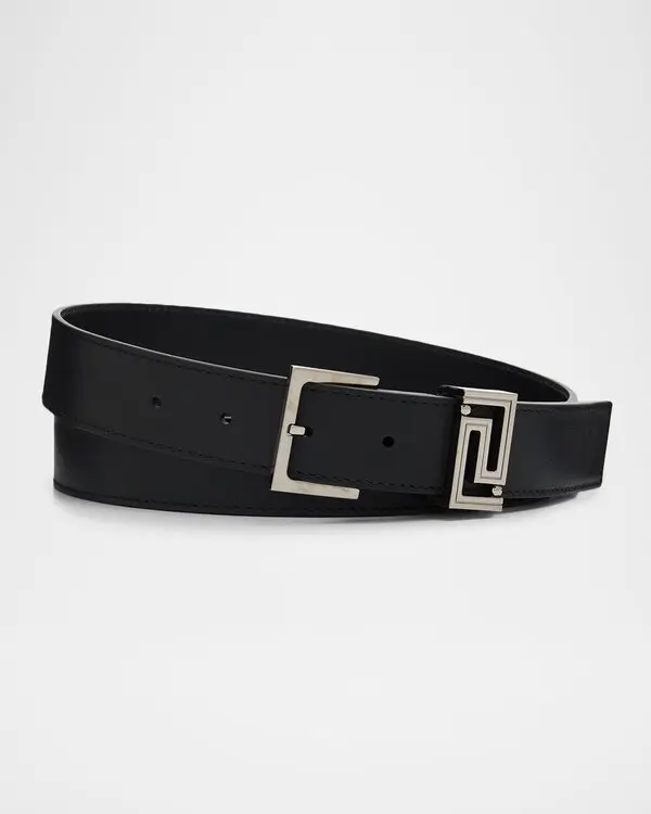 Versace Greca 30mm Leather Belt - 1b00e-blac