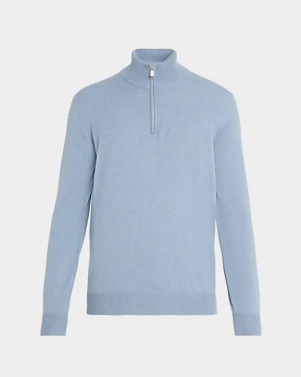 Brunello Cucinelli Cashmere Quarter Zip Sweater - Light Blue