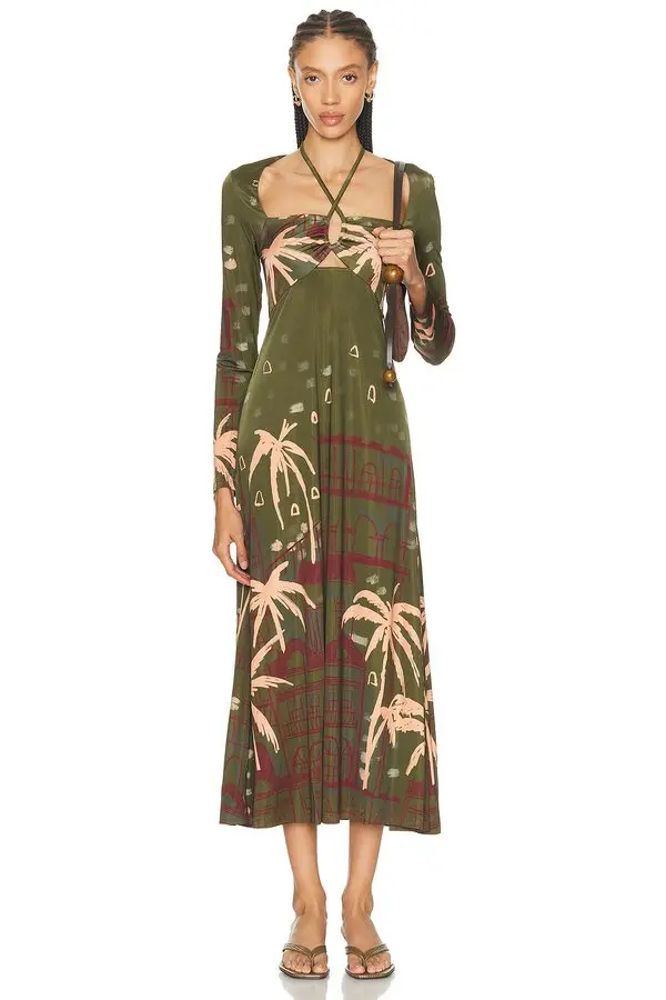 Johanna Ortiz Eternal Tropical Ankle Dress - Green